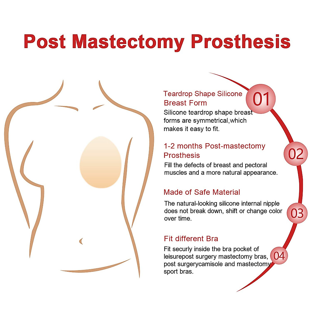 ONEFENG One Piece Waterdrop Silicone Breast Forms Mastectomy Prosthesis Concave Bra Pad Breast Ehancers