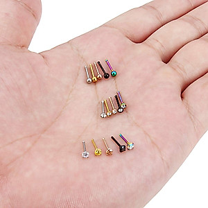 Lcolyoli Nose Ring 20 Gauge Surgical Steel Nose Stud Bone for Women Body Piercing Jewelry with Clear Diamond Round CZ 15 Pieces Silver Ball 2.5mm Men Silver-tone Rose Gold Black Ball