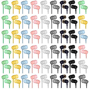 200 Pack Earbuds Bulk Kids Earphones 3.5 mm Classroom Headphones for Students Assorted Colors Earbuds Wired Earphones Without Mic for Schools Classroom Students Individually Bagged (Multicolor)