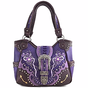 Zelris Floral Poppy Buckle Western Women Conceal Carry Tote Handbag Purse (Purple)