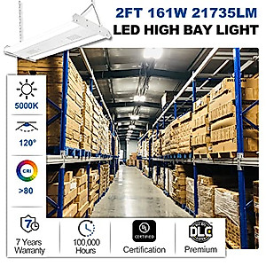 ELECALL Linear LED High Bay Light 21735LM 161W 2FT 5000K (600W HPS Eqv.) Warehouse Light for Workshops Garages Shop, Hanging and FlushMount, 0-10V Dimmable, UL DLC,6 Lamp Fluorescent Replacement