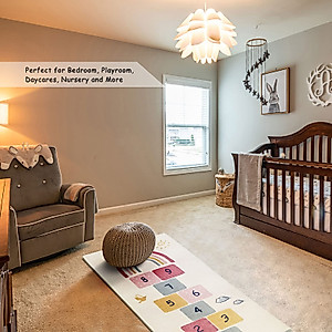 Topotdor Rainbow Sky Hopscotch Game Rugs,Kids Play Area Rugs Soft Floor Carpet for Bedroom Playroom Nursery,Great Gift for Girls & Boys,27.5" x 63"