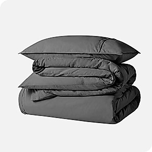 Bare Home 100% Organic Cotton Twin/Twin Extra Long Duvet Cover Set - Crisp Percale Weave - Lightweight & Breathable - Cooling Duvet Cover Set (Twin/Twin XL, Grey)