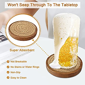 Eykao Wood Coasters for Drinks, Absorbent Coaster Sets of 5, Woven Drink Coasters for Coffee Table, Housewarming Gift for Farmhouse Home Decor,4 inches