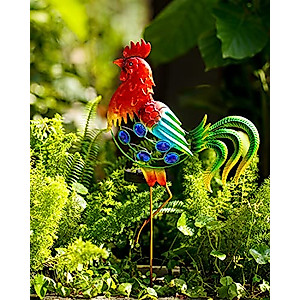 GDF 20" Chicken Decor - Outdoor Rooster Decor Solar Lights -Metal Rooster Garden Decorations for Yard Pathway Lawn Patio Courtyard , Gifts for Her/Him.
