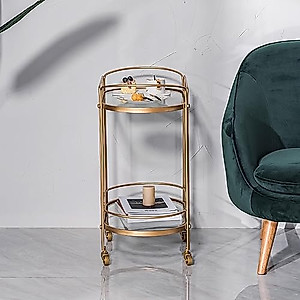 VLOBAOM Modern Rolling Serving Bar Cart, 2-Tier Oval Home Coffee Table Trolley, Kitchen Storage Shelf with Wheels for Living Room, Dining Room, Bathroom,25''Dx14''Wx29''H,Gold