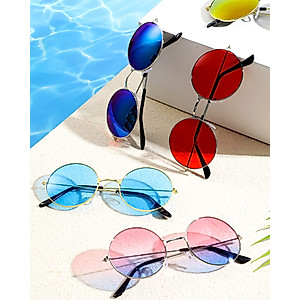 Weewooday 30 Pairs Round Hippie Sunglasses Retro Colored Hippie Glasses 60s 70s Trendy Sunglasses Metal Frame Circle Glasses Reflective Lens Sunglasses for Women Men, Multicolored