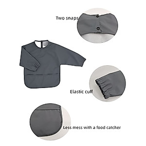 NEHET Waterproof Baby Bibs,Infant Toddler Long Sleeve Feeding Bib With Food Catcher Super Soft Wipe Clean