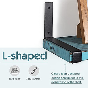 LAVIEVERT Wall Mounted Floating Shelves Set of 2, Rustic Wood Storage Rack with Industrial L-Shaped Metal Bracket for Bedroom, Living Room, Bathroom, Kitchen, Office - Rustic Blue