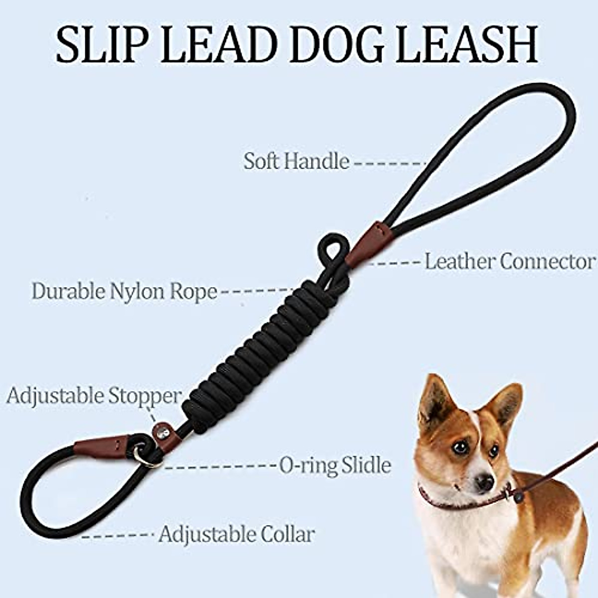 MayPaw Slip Lead Control Leash for Dogs No Pull, 13+ Colors Classic Dog Leash 7FT Pet Slip Leash, 1/4” Rope Leash for Small Medium Animals