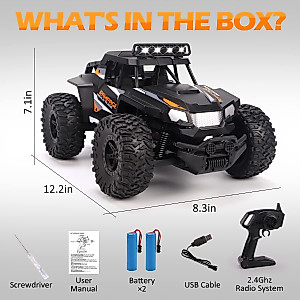 REMOKING RC Car, 1/14 Scale 2WD High Performance Off Road Car, 2.4Ghz Radio Control Anti-Interference Electronic Truck with 2 Rechargeable Batteries, Great Gifts for Kids and Adults