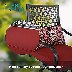 PHI VILLA Patio Outdoor Swivel Bar Stools Set of 4, Patio Bar Height Bistro Dining Chairs All Weather Metal Garden Furniture Sets with Cushion and Armrest, Red