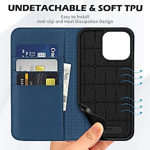 SHIELDON Wallet Case for iPhone 15 Pro Max 6.7", Genuine Leather Wallet Flip Magnetic RFID Blocking Credit Card Slot Kickstand Shockproof TPU Shell Case Compatible with iPhone 15 Pro Max - Royal Blue