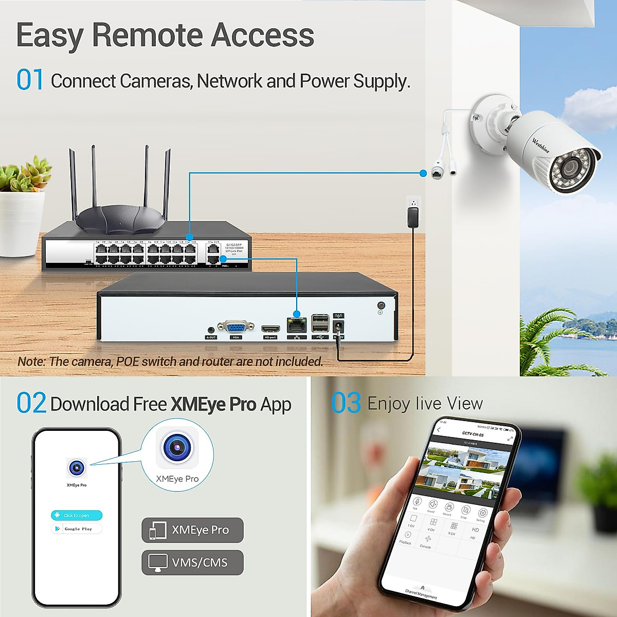 Westshine 4K NVR 16-Channel Surveillance Network Video Recorder, 16CH 4K/5MP/4MP/3MP/1080P NVR for Home Security CCTV System, Supports up to 16 x 4K IP Cameras, P2P Remote View(Hard Disk Not Included)