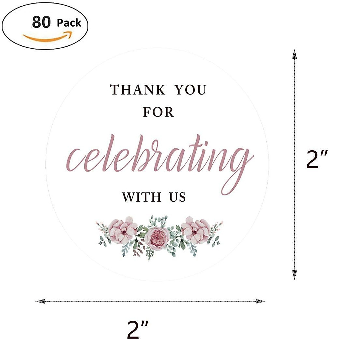40-pack 2" white floral thank you for celebrating with us label stickers, thank you sticker labels