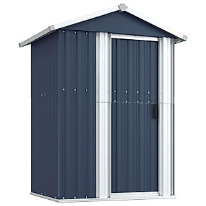 Tidyard Garden Shed Anthracite 49.6inx38.4inx69.7in Galvanized Steel Outdoor Tool Storage House, Metal Lockable Garden Equipment Organizer for Patio Backyard Terrace Furniture