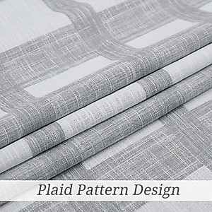 Central Park White Grey Plaid Blackout Window Curtain Linen Buffalo Check Geometric Panel 84" Long for Bedroom Living Room Grommets Top Rustic Farmhouse Room Darkening Thermal Insulated Drape, 1 Pc