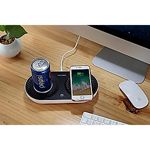 Coffee Mug Warmer, MINXUE Drink Cooler with Wireless Charger for Home Office Desk Use,Warming, Cooling and Charging All in 1