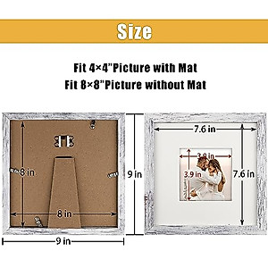 AVEAX 8x8 Picture Frames Display Pictures 4x4 with Mat or 8x8 Without Mat, Set of 4 Square Photo Frame for Wall or Tabletop White