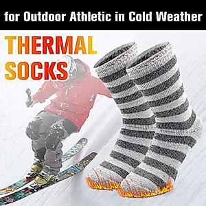Busy Socks Winter Warm Thermal Socks for Men Women Extra Thick Insulated Heated Crew Boot Socks for Extreme Cold Weather, Large, 1 Pair Light Grey Striped