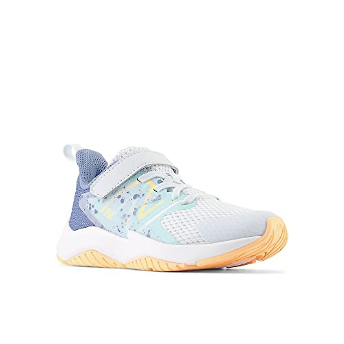 New Balance Kid's Rave Run V2 Hook & Loop Shoe, Ice Blue/Bright Cyan/Solar Flare, 1 Little Kid
