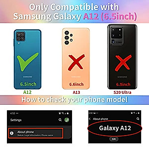 Shorogyt Holographic Heart Case for Samsung Galaxy A12 5G/4G 6.5 inch Cute Clear Love Hearts Cases Glitter Laser Bling Women Girls Aesthetic Design Cover+Screen+Chain for A 12 6.5”(3in1)