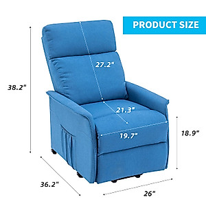 MELLCOM Power Lift Recliner Chair Sofa for Elderly with Massage and Heat, Fabric Electric Massage Recliner with Side Pocket and Wired Remote Control, Linen Blue