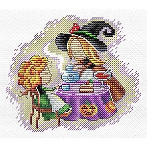 MP Studia Cross Stitch Embroidery Kits for Adults and Beginners Autumn - Afternoon Tea 11x12cm/4.33x4.72 14ct.