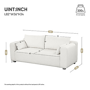 Favfurish 82" Modern Loop Yarn Fabric Sofa,Minimalist 2-3 Seat Couch with Extra Wide Domed Arms,One-Piece Seat Frame,Easy to Install,Loveseats for Living Room, Bedroom, Apartment,Office,White