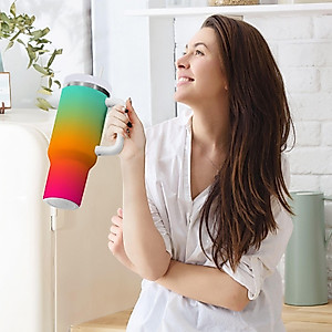 Teal Orange Pink Gradient 40 Oz Travel Tumbler with Straw and Lid Insulated Coffee Cups