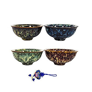 Handmade Japanese Cold Sake Sushi Wine Tea Cup,Kungfu Teacup, Set of 4 (Multi)