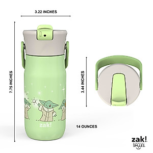 Zak Designs Harmony Star Wars The Mandalorian Kid Water Bottle for Travel or At Home, 14oz Recycled Stainless Steel is Leak-Proof When Closed and Vacuum Insulated (Baby Yoda, Grogu)