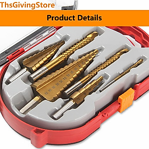 6 Pcs Titanium Coated Step Drill Bits Set, 3 Sizes of Step Drill Bits and 3 Sizes of Twist Drill Bits, High Speed Steel Drill Bits Set for Metalworking, Woodworking Tools, Hole Drilling