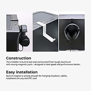 Zalman Folding Magnetic Headphone Holder, Collapsible and Foldable Headset Holder for Gaming, Powerful Magnet for Mounting on Computer Case, Holds up to 4 LB (ZM-FH10 Black)
