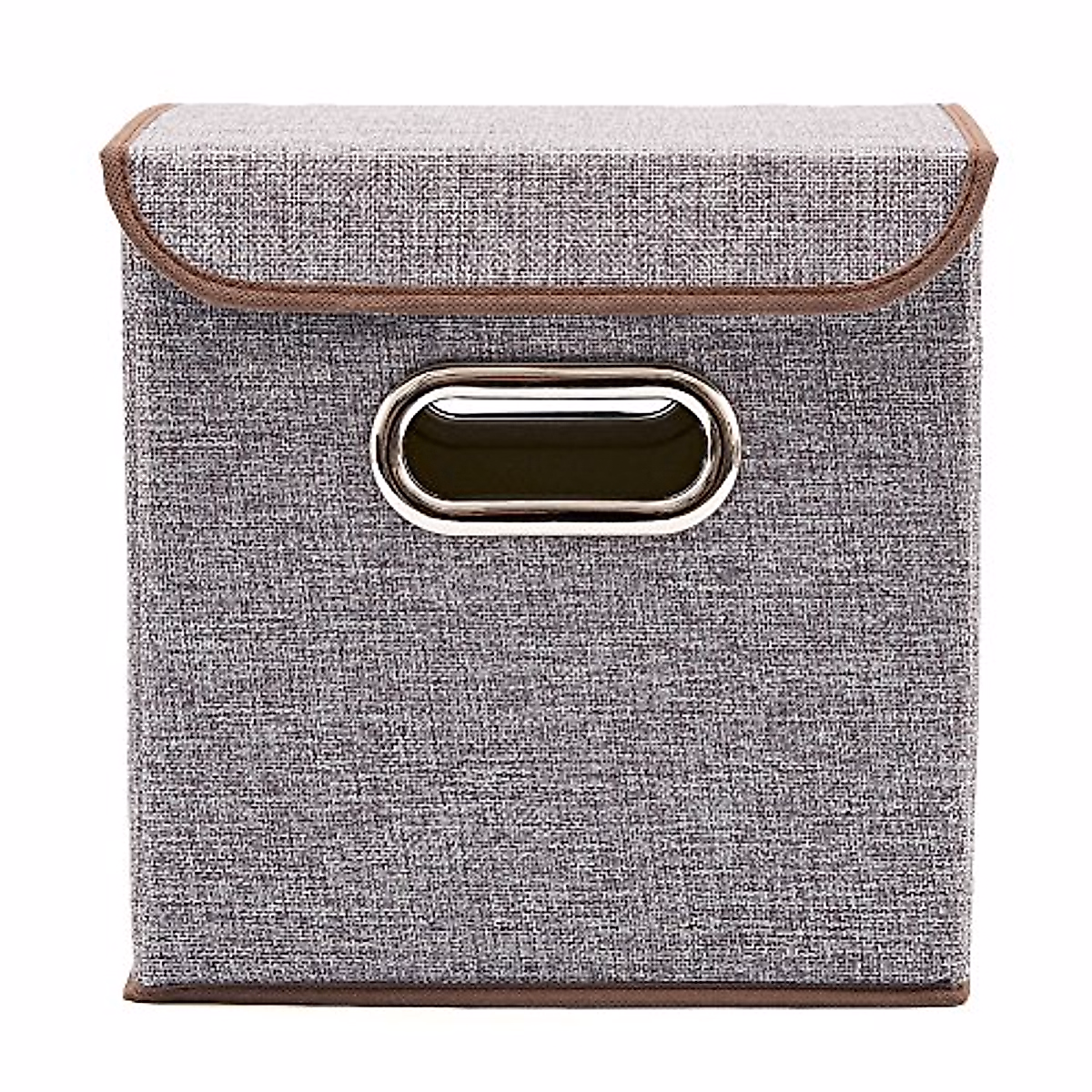 EZOWare 4pc Storage Basket Bins with Lid - Linen lidded Fabric Folding Boxes Cubes Containers - Gray, 9.8 x 9.8 x 9.8 inches