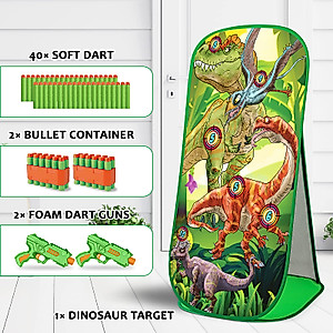 ABERLLS Shooting Game Toy for Age 5 6 7 8 9 10+ Years Old Kids, Boys, Dinosaur Shooting Target with 2 Foam Dart Blasters 40 Foam Darts, Ideal Kids Gift for Indoor Outdoor