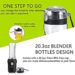 Bear Personal Blender for Shakes and Smoothies with 300W Small Single Serve Portable Countertop Blender, 20.3oz Tritan BPA Free Travel Blender Bottles,Black (Black B)