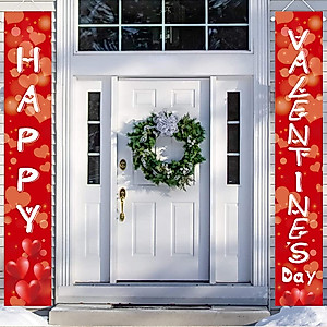 RUIMI Valentines Decorations,Valentine's Day Porch Signs,Valentine day banner,Happy Valentines Day Hanging Banners,Valentine's Day Party Supplies for Home Indoor Outdoor Front Porch Wall Decor (Orange)