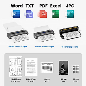 Portable Printer Wireless Travel Compatible with Apple iPhone iPad Android - A4 Inkless Printer Support 8.5x11"/8.26"/4"/3"/2" Thermal Pirnter Paper - Bluetooth Printer for Home Office Dorm Vehicle