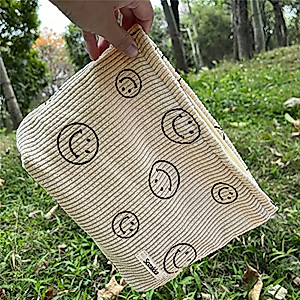 USLAICAI Bags for Women,Corduroy Cosmetic Bag Aesthetic Women Handbags Purses Smile Dots Makeup Organizer Storage Makeup Bag,cosmetic bags for women (Beige Smiley)