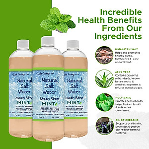 Natural Saltwater Mouth Rinse | Himalayan Pink Salt Water Oral Rinse | Organic Refreshing Mint Flavor Fluoride Free for Fresh Breath | Mouthwash for Bad Breath Treatment | 3 Pack 16 Oz