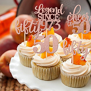 24 PCS Legend Since 1973 Cupcake Toppers Glitter Fifty Cheers to 50 Happy 50th Birthday Cupcake Picks for 50th Birthday Wedding Anniversary Party Cake Decorations Supplies Rose Gold