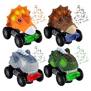 ToyVelt 2021 Edition Dinosaur Pull Back Cars Toys for Kids – 4 Pack Cars Fun Dinosaur Car Set with Exciting Lights, Sounds - Birthday, Christmas, for Boys and Girls Ages 3-10 Years Old