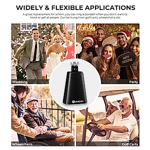 Vangoa 6 inch Metal Steel Cow Bells Noise Makers Hand Percussion Cowbell with Stick for Drum Set, Black