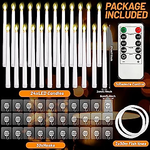 Liliful 24 Pcs Halloween Hanging Floating Candles Flameless LED Taper Candles Magic Hanging Flameless Candles Battery Operated Warm Light for Halloween Party Decor(White, 11.8inch)