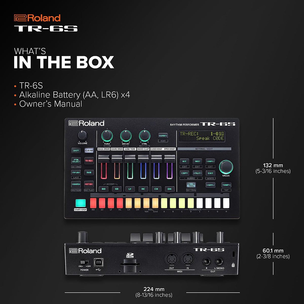 Roland TR-6S Compact Drum Machine with Six tracks of Authentic TR Sounds, Samples, FM Tones, and Effects