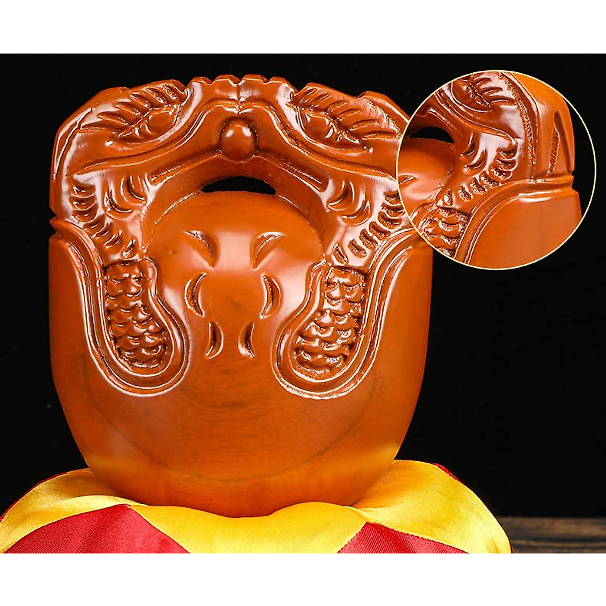 temple block, wooden clapper, wooden fish-a percussion instrument Buddhist Camphorwood Wooden Fish Temple Block Zen Drum with Mat