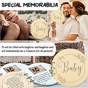 1DFAUL Baby Shower Guest Book, 80 Pages Hey Baby Shower Sign in Guest Book with Watercolor Design, Baby Shower Guest Book Alternatives Girl Boy, Wood Guestbook Keepsake Gift for New Parents