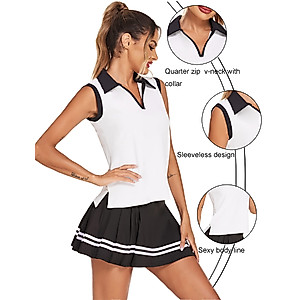HOTLOOX Womens Golf Shirts Sleeveless Polo Tennis Qucik-Dry Lightweight Golf Apparel Athletic Workout Tops Sport Shirts White