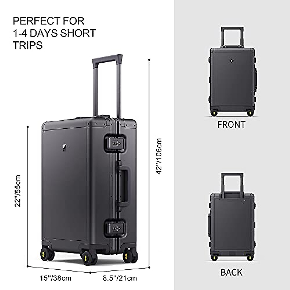 LEVEL8 Gibraltar Carry on Luggage, 20" Aluminum Frame Hardside Suitcase Zipperless Luggage with TSA Lock, 8 Spinner Wheels - Dark Grey